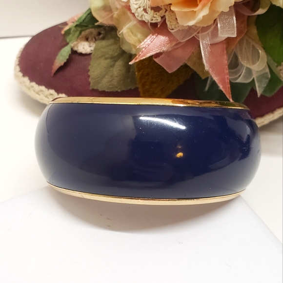 Jewelry | Unique Navy Blue Gold Rim Bangle Bracelet | Poshmark